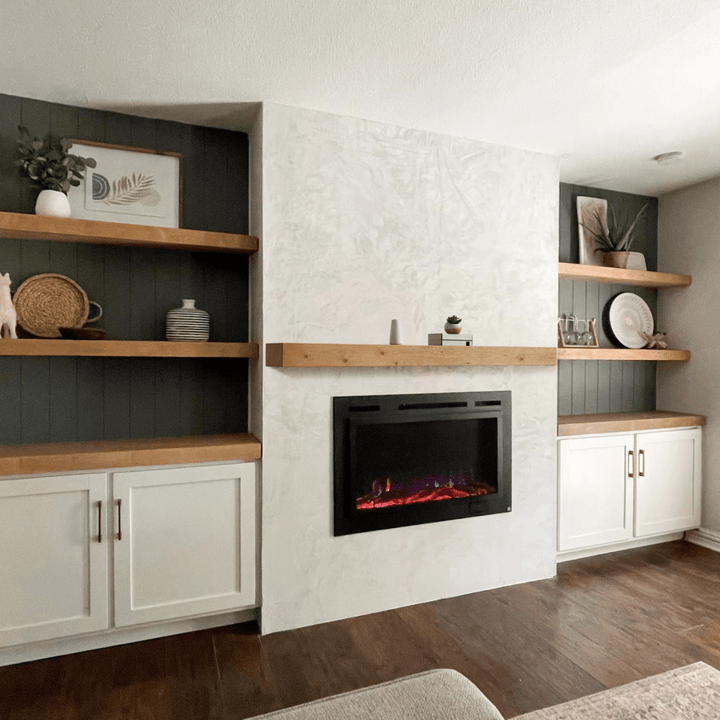 Encase Floating Natural Electric Fireplace Wood Mantel – Touchstone ...