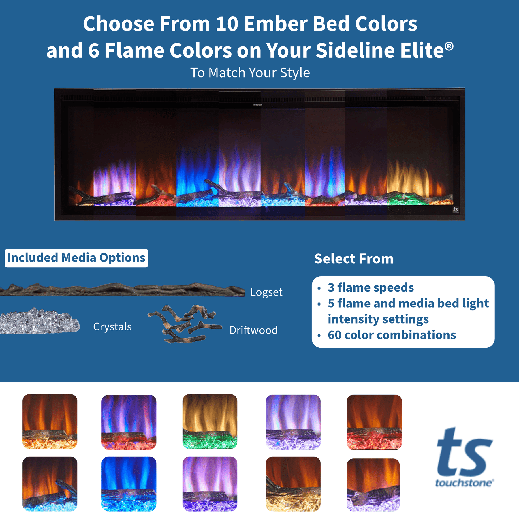Sideline Elite 50 Inch Smart Electric Fireplace with Encase Surround M ...