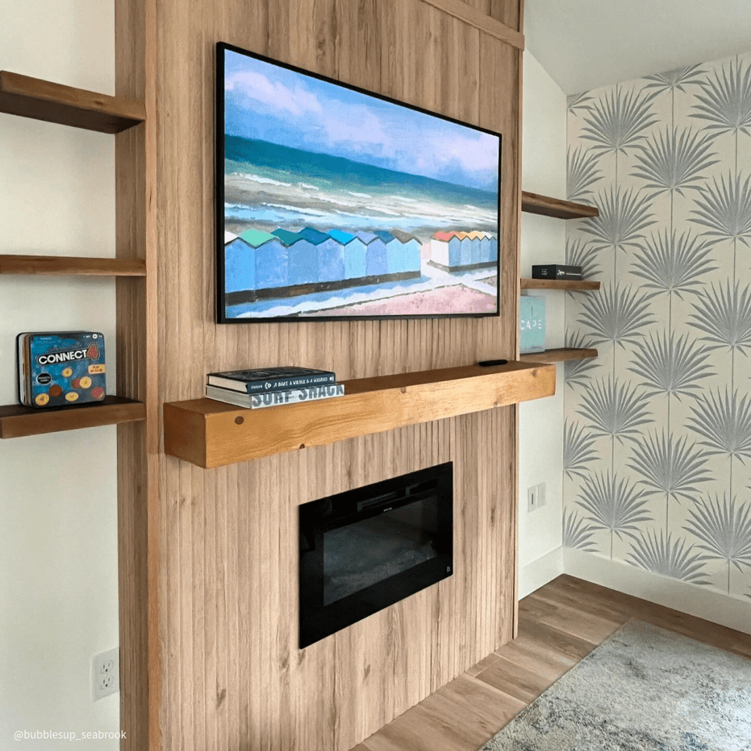 Encase Floating Natural Electric Fireplace Wood Mantel – Touchstone ...